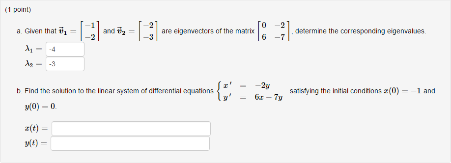 Solved Given that vector v_1 = [-1 -2] and vector v_2 = [-2 | Chegg.com