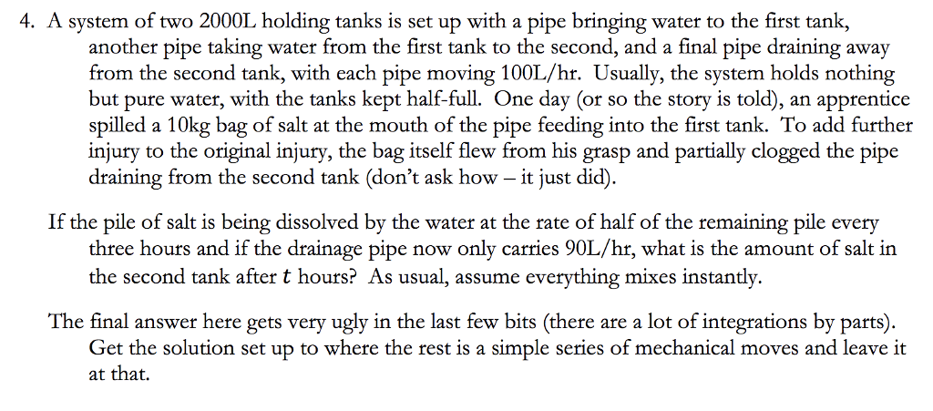 [ Linear Differential Equations - Mixtures Question - | Chegg.com
