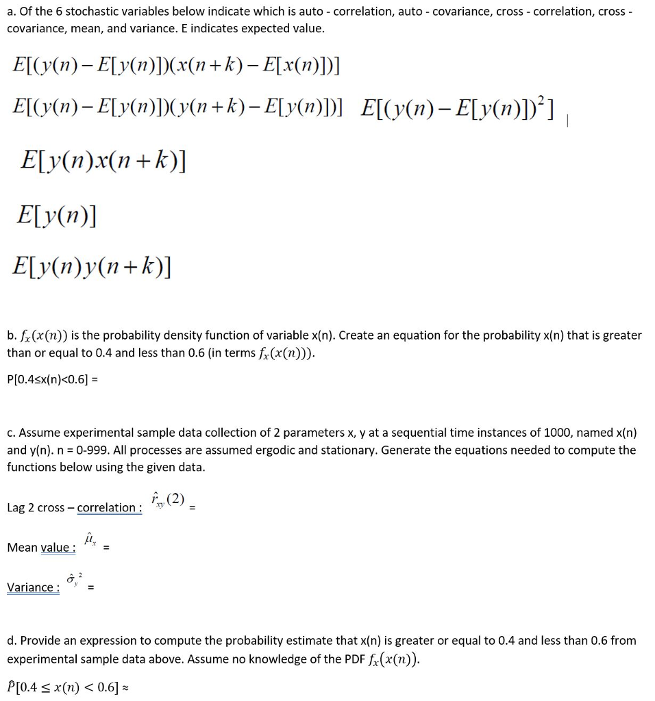 Of The 6 Stochastic Variables Below Indicate Which Is 