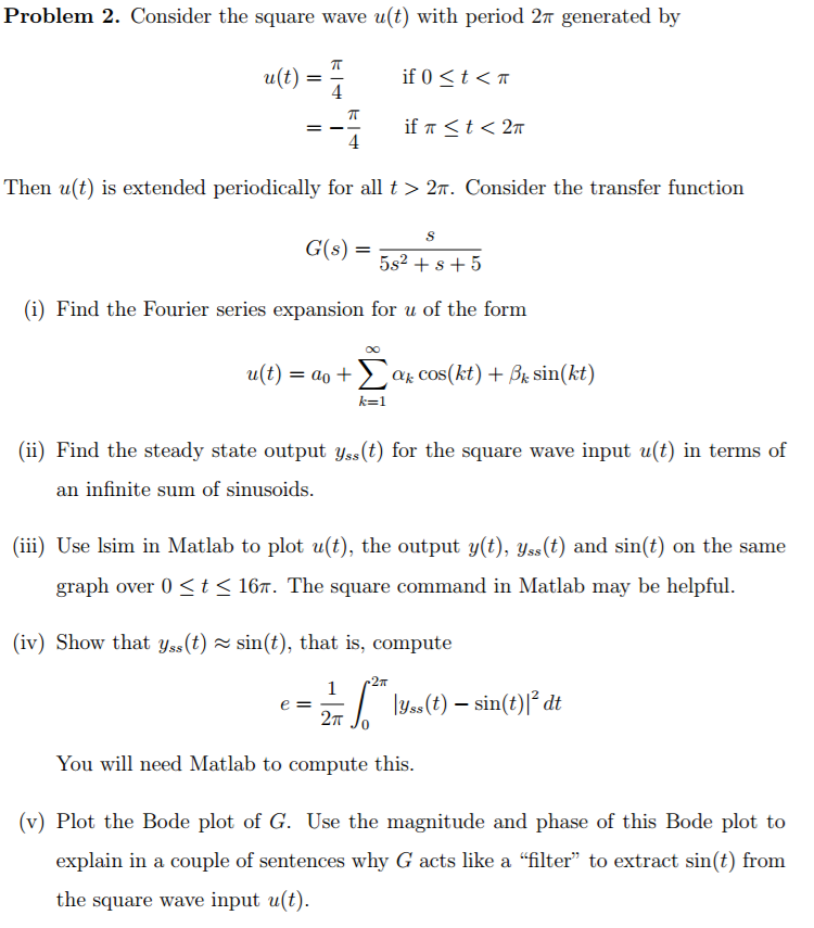Solved Consider the square wave u(t) with period 2pi | Chegg.com