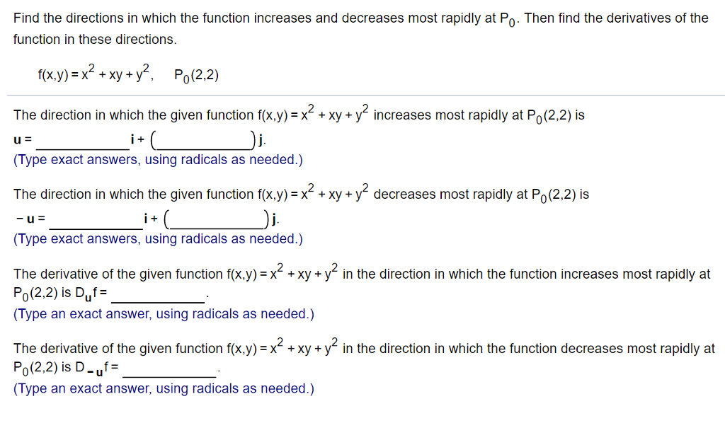 Solved Find the directions in which the function increases | Chegg.com