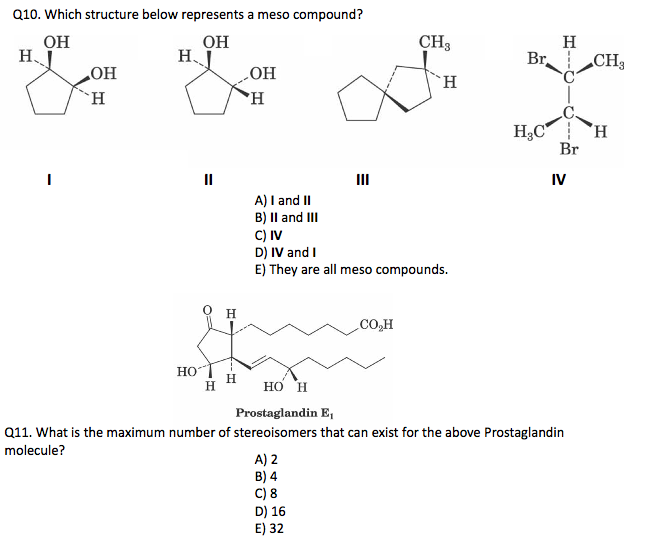 Solved Which structure below represents a meso compound? I | Chegg.com
