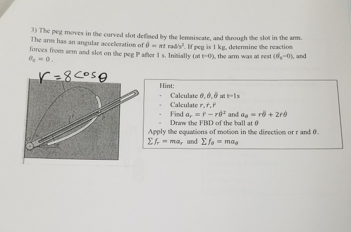Solved 3) The peg moves in the curved slot defined by the | Chegg.com