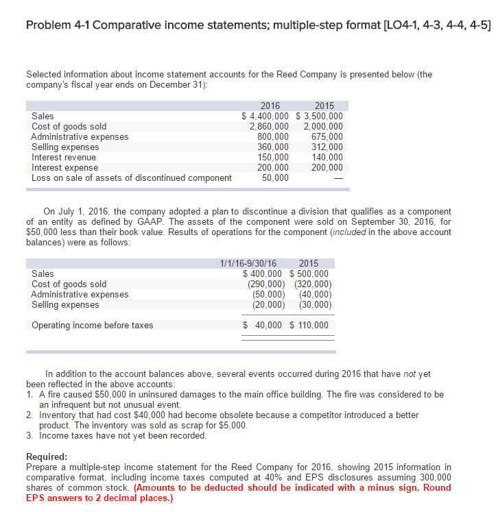 Solved Problem 4-1 Comparative income statements; | Chegg.com