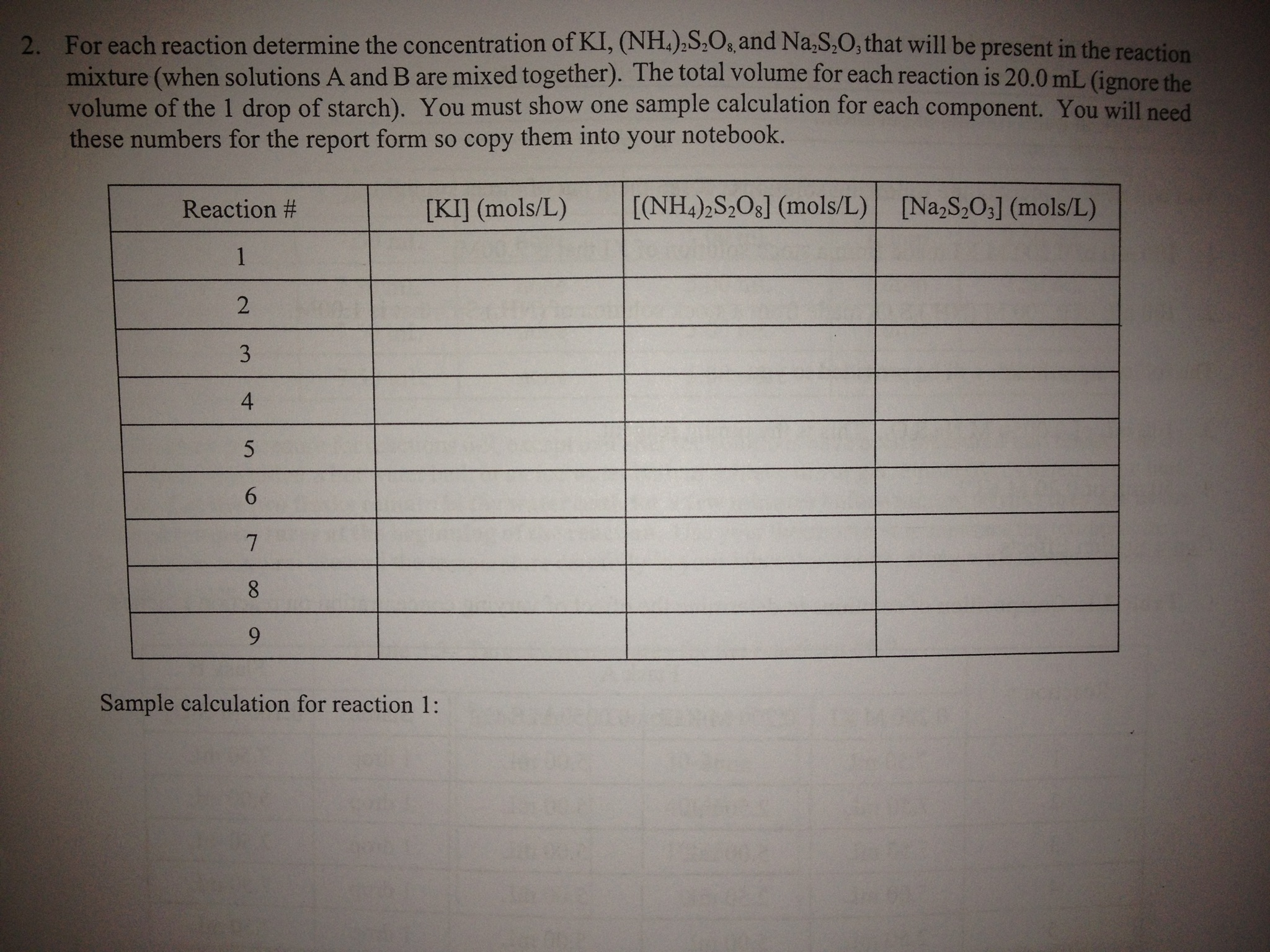 For each reaction determine the concentration of KI, | Chegg.com