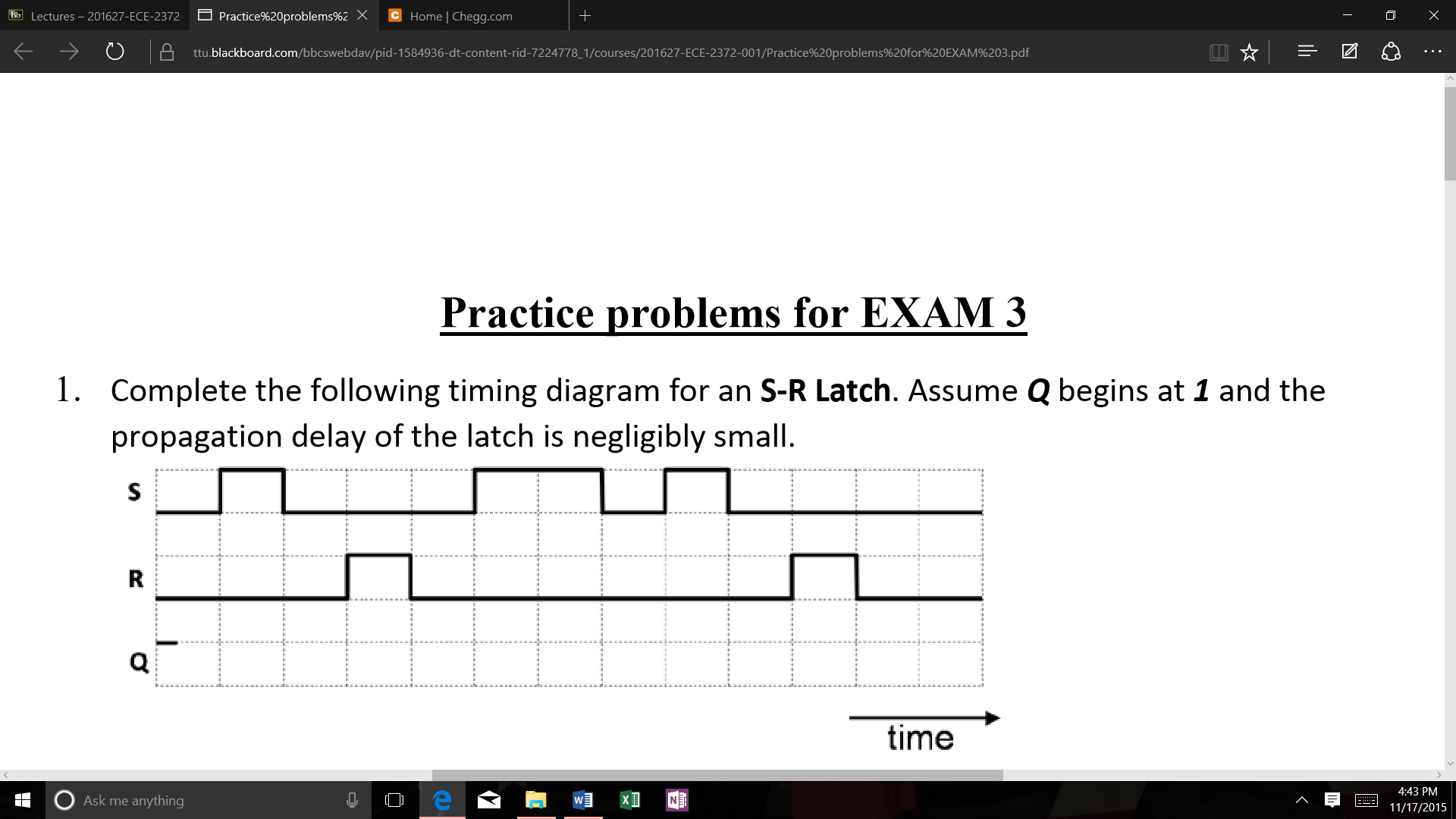 Solved Complete the following timing diagram for an S-R | Chegg.com