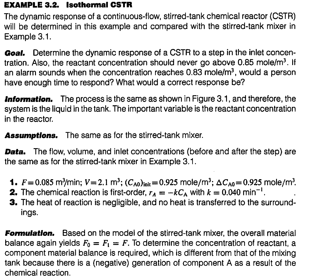 EXAMPLE 3.2. Isothermal CSTR The dynamic response of | Chegg.com