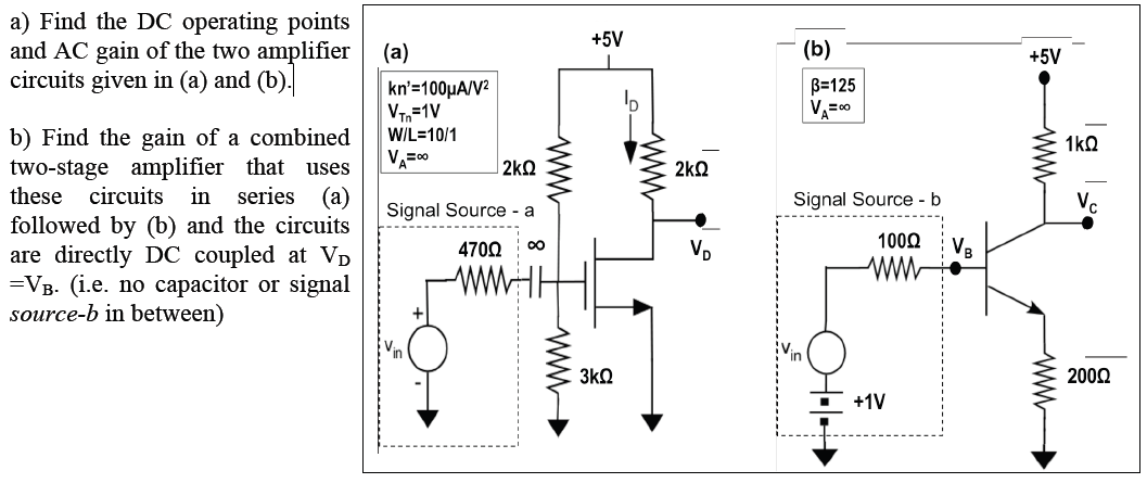 Solved Find the DC operating points and AC gain of the two | Chegg.com
