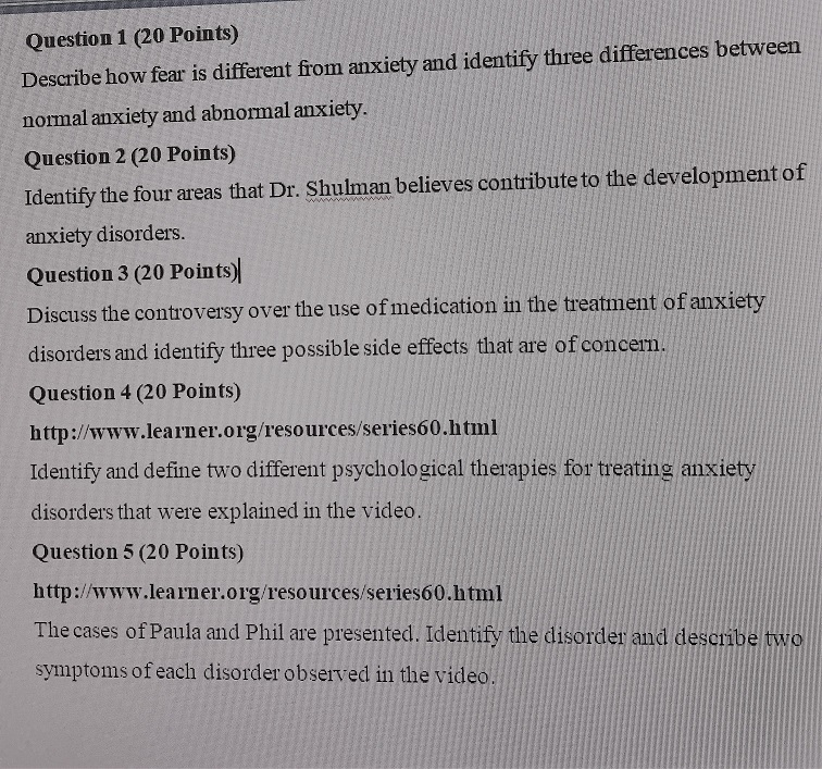 Solved Describe how fear is different from anxiety and | Chegg.com