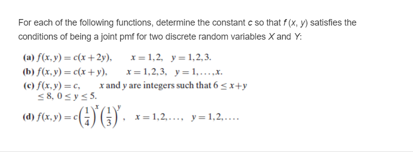 Solved For each of the following functions, determine the | Chegg.com
