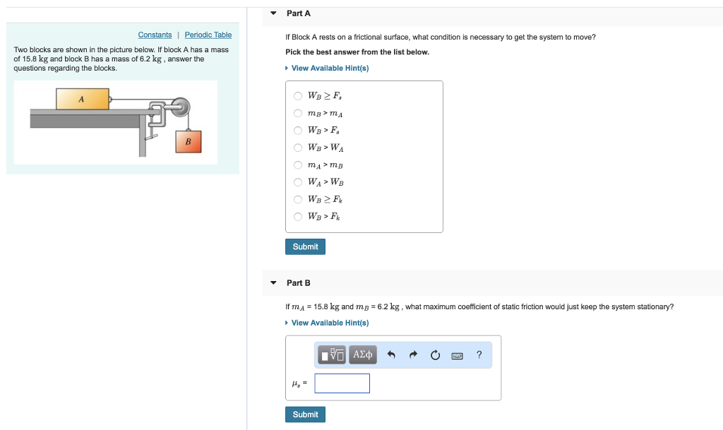Solved Part A If Block A rests on a frictional surface, | Chegg.com