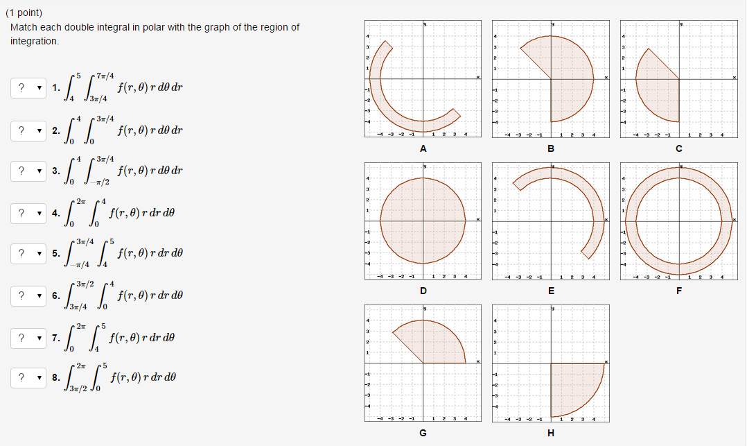 Solved Match each double integral in polar with the graph of | Chegg.com