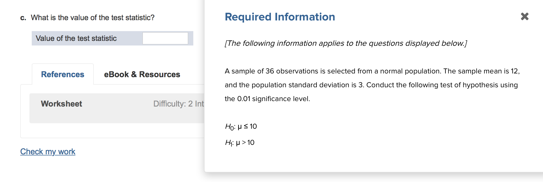 Solved c. What is the value of the test statistic? Value of | Chegg.com