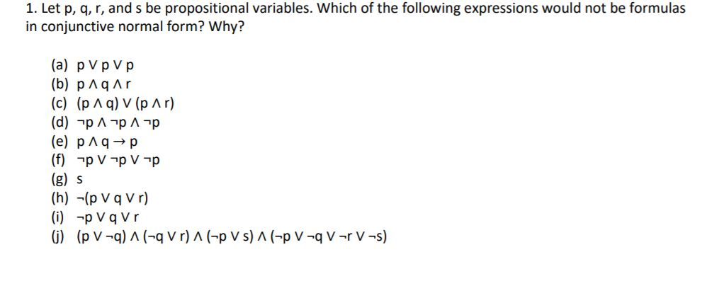 Solved 1. Let p, q, r, and s be propositional variables. | Chegg.com