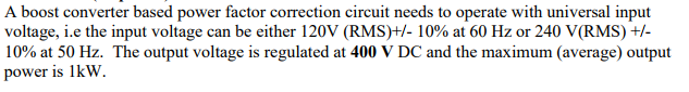 Solved A boost converter based power factor correction | Chegg.com