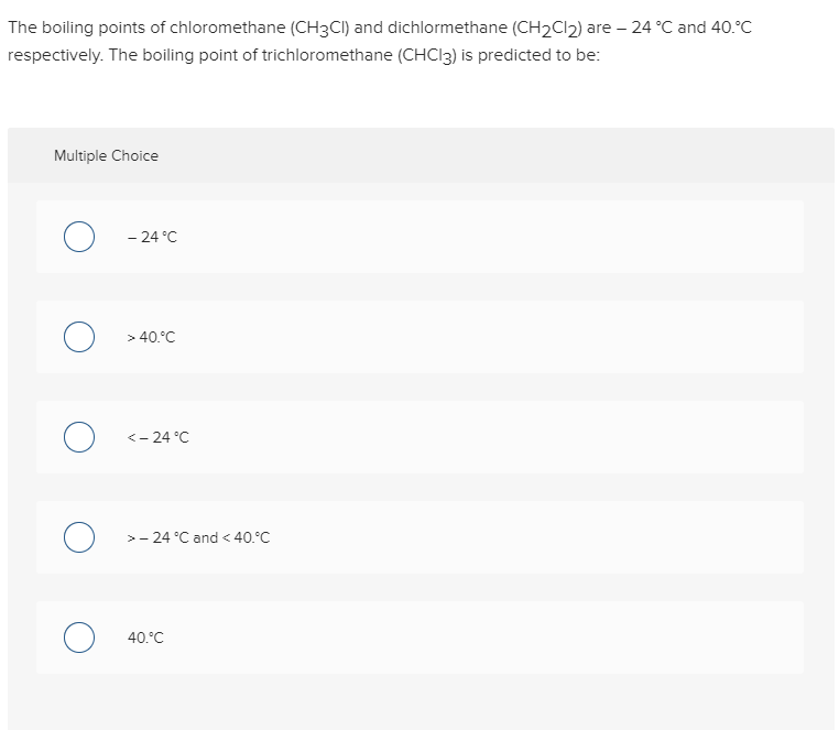 Solved The boiling points of chloromethane (CH3CI) and | Chegg.com