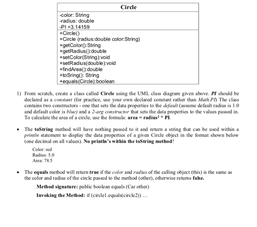Solved Circle color: String -radius: double PI-3.14159 | Chegg.com