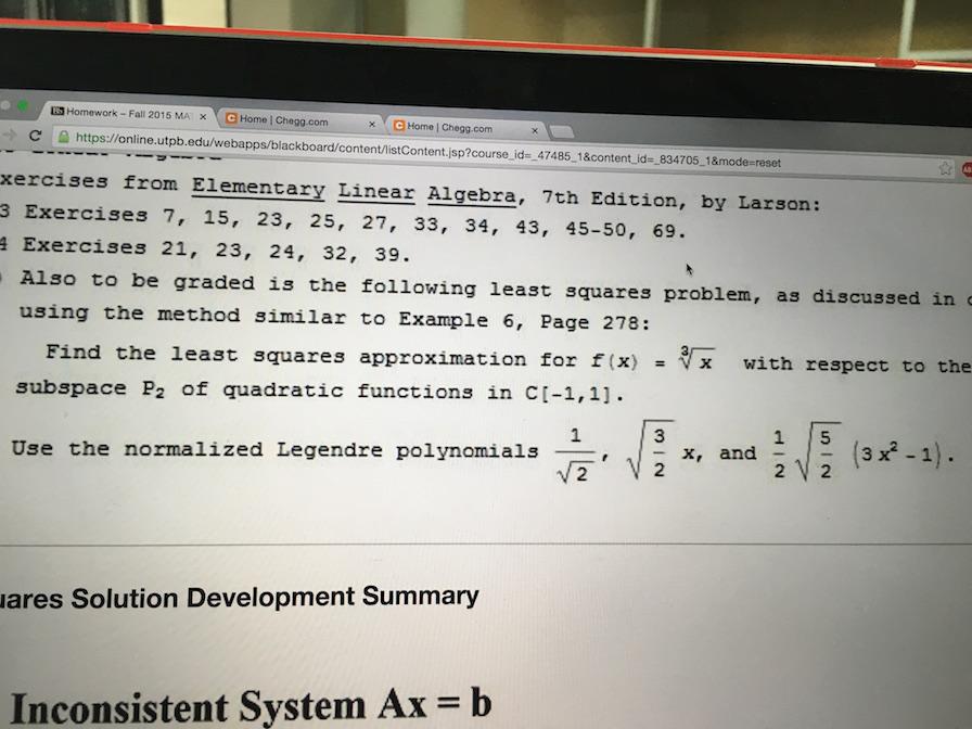 Solved Find the least squares approximation for f(x)= | Chegg.com