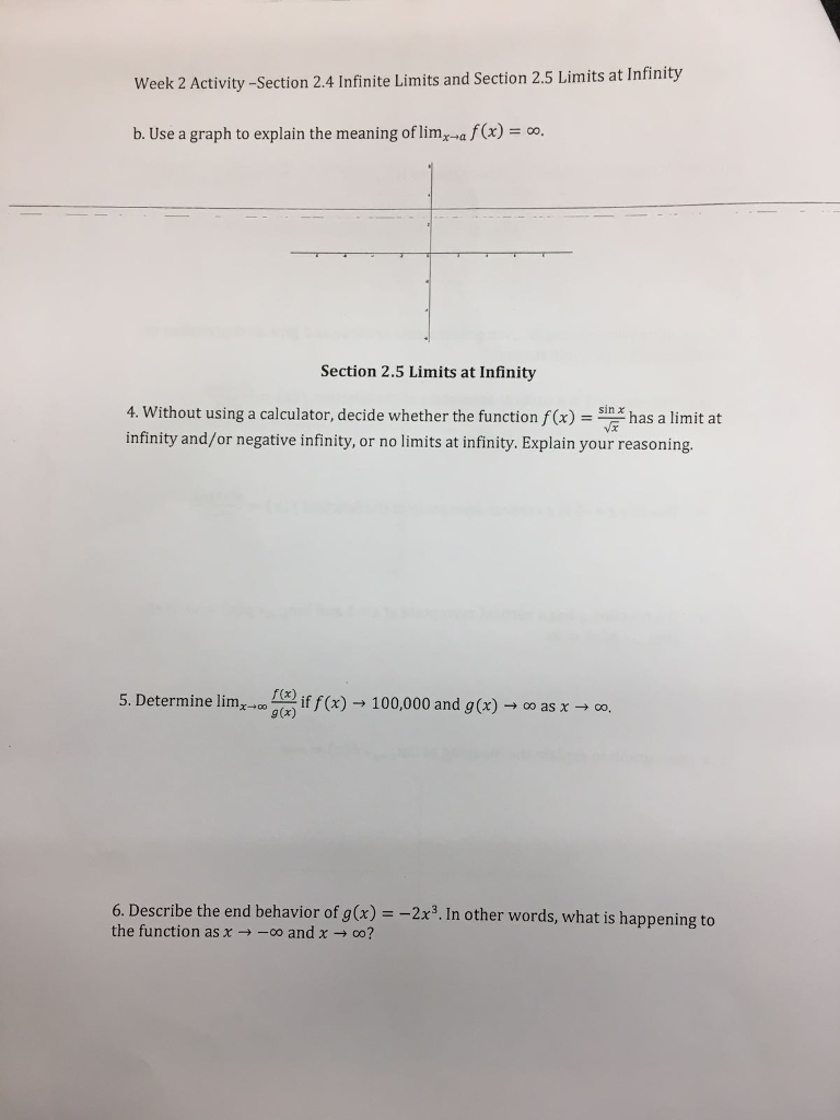 Solved infinite limits I NEED QUESTIONS the following | Chegg.com