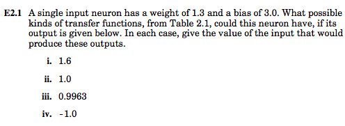 Solved E2.1 A single input neuron has a weight of 1.3 and a | Chegg.com