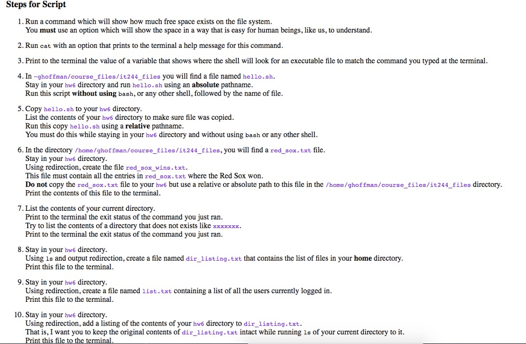 Solved Deliverables 1. A shell script named hw6.sh that | Chegg.com