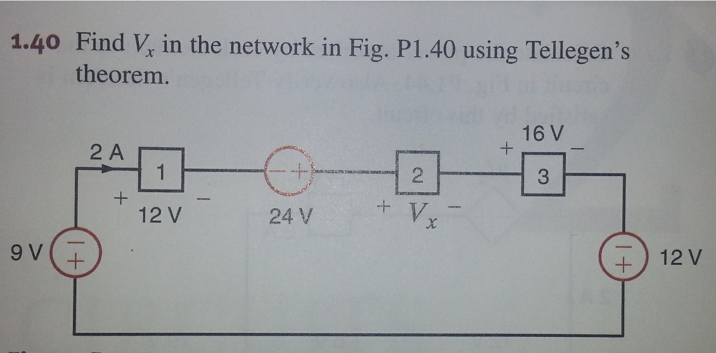 Solved Find Vx in the network in Fig. p1.40 using Tellegen's | Chegg.com
