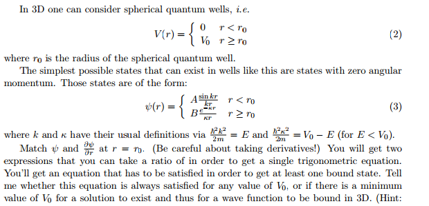Solved In 3D one can consider spherical quantum wells, | Chegg.com