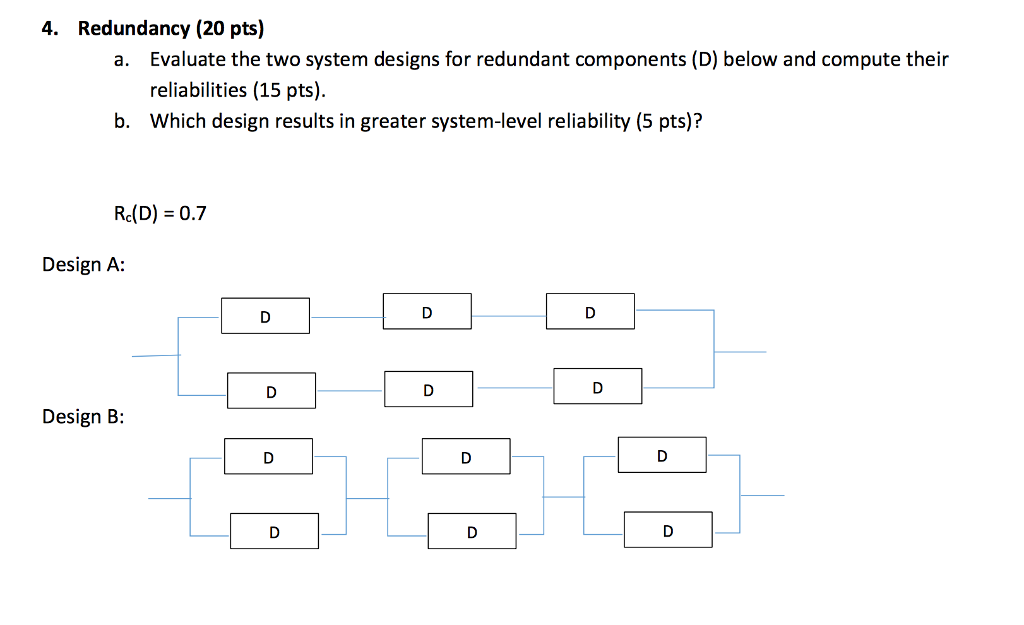 Solved 4. Redundancy (20 pts) Evaluate the two system | Chegg.com