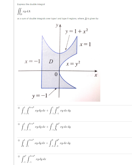 Solved Express the double integral doubleintegral _D xy dA | Chegg.com