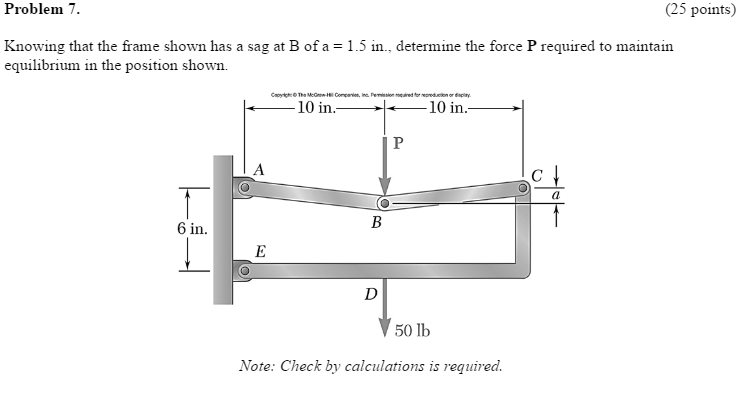 Solved Knowing that the frame shown has a sag at B of a = | Chegg.com