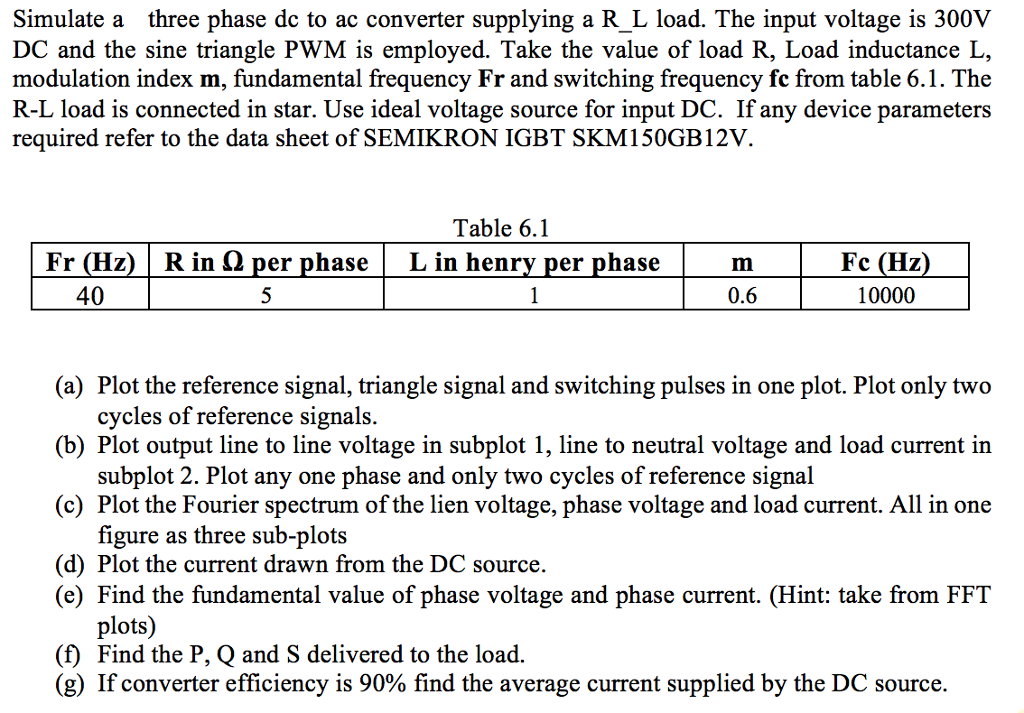 Solved Simulate a three phase dc to ac converter supplying a | Chegg.com