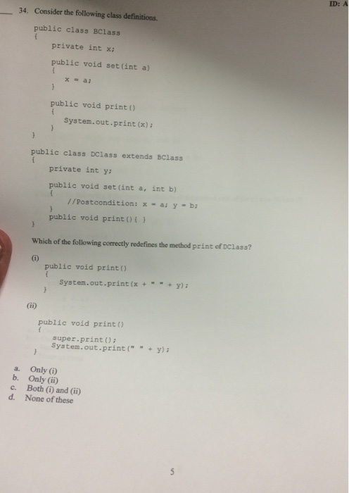 Solved ID: A 34. Consider the following class definitions. | Chegg.com