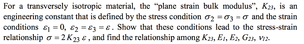 Solved For a transversely isotropic material, the "plane | Chegg.com