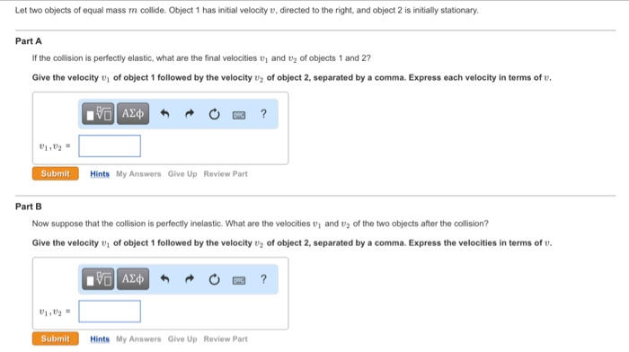 Solved Let Two Objects Of Equal Mass M Collide Object 1 Has 