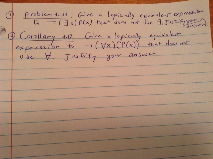 Solved Give a logically equivalent expression to (x) p(x) | Chegg.com