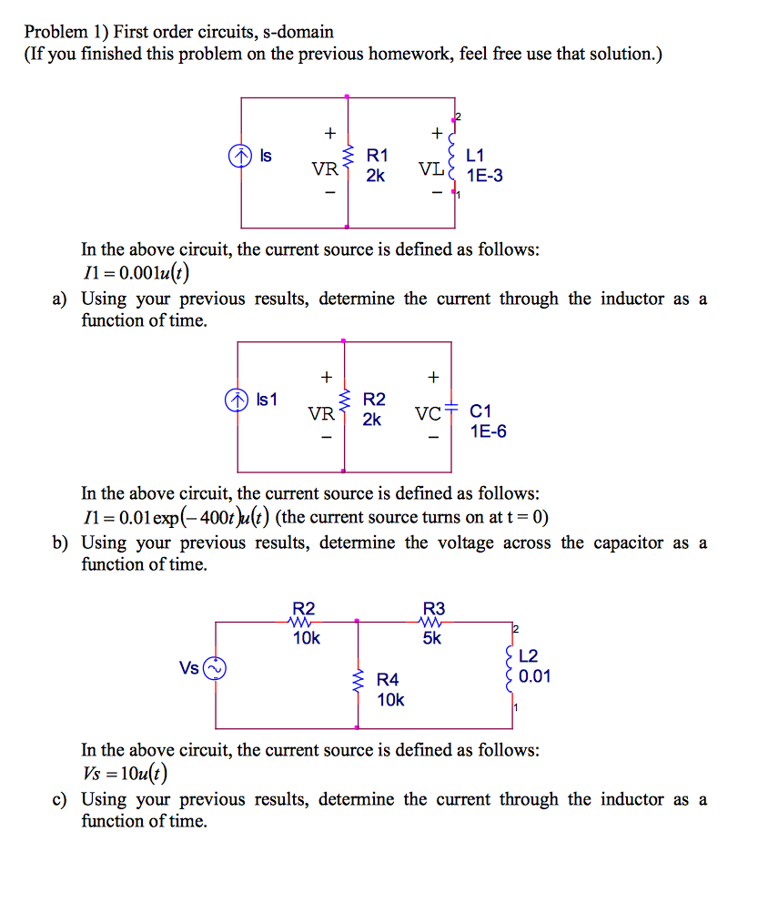 Solved Problem 1) First order circuits, s-domain (If you | Chegg.com