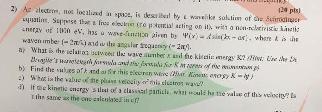 Solved An electron, not localized in space, is described by | Chegg.com