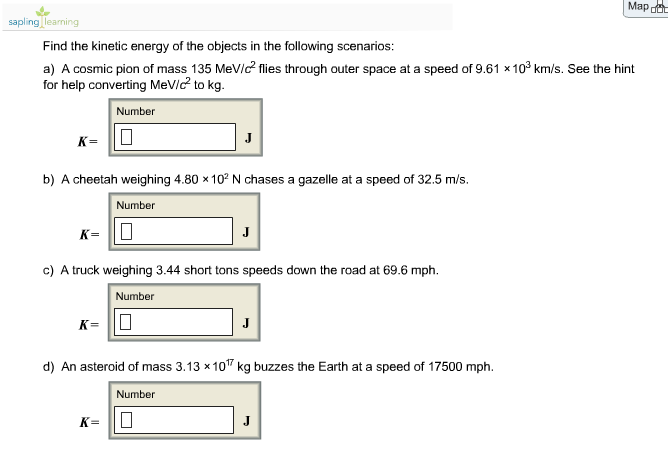 Solved Map det pling Find the kinetic energy of the objects | Chegg.com