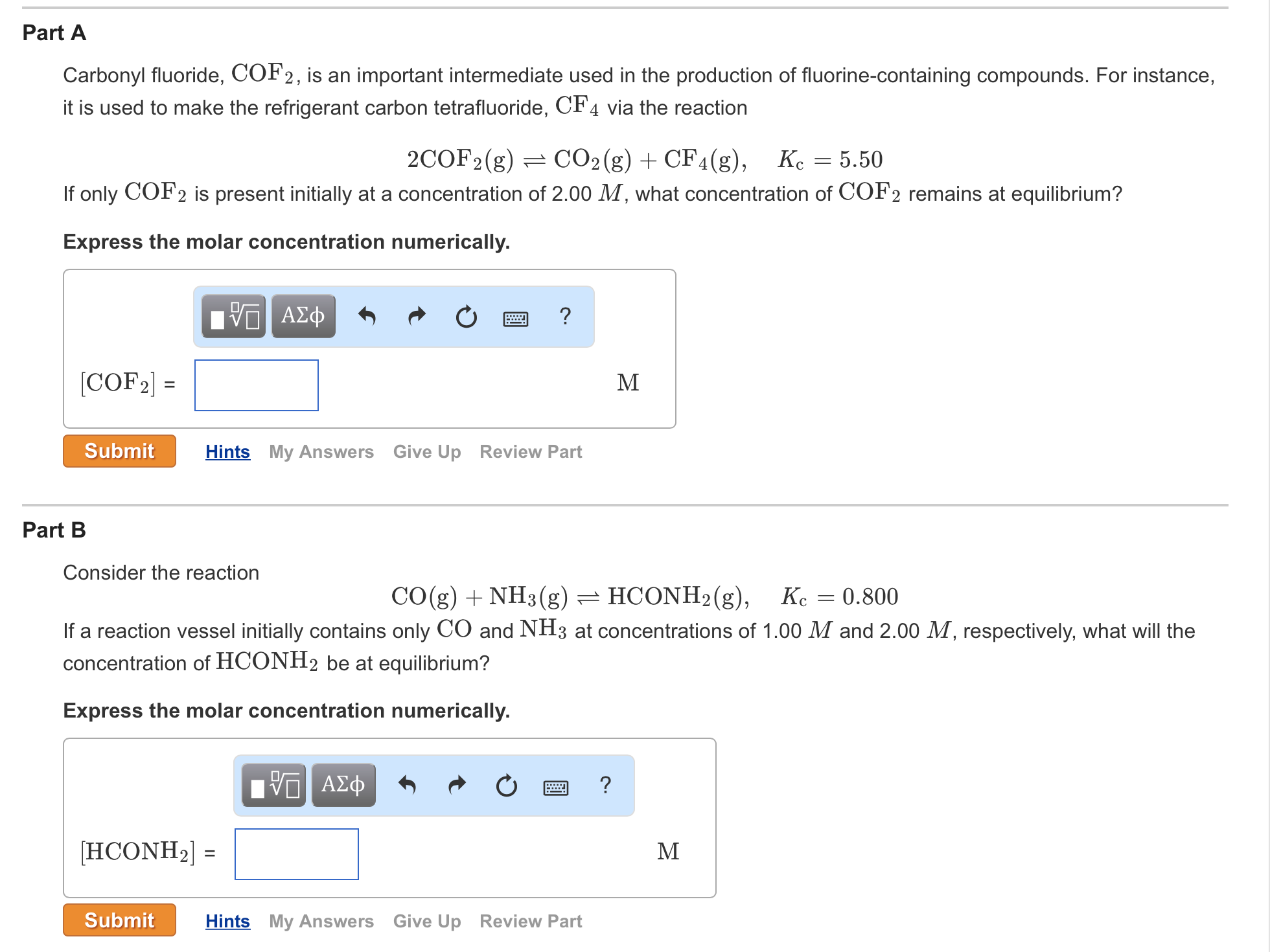 Solved Carbonyl fluoride, COF2, is an important intermediate | Chegg.com