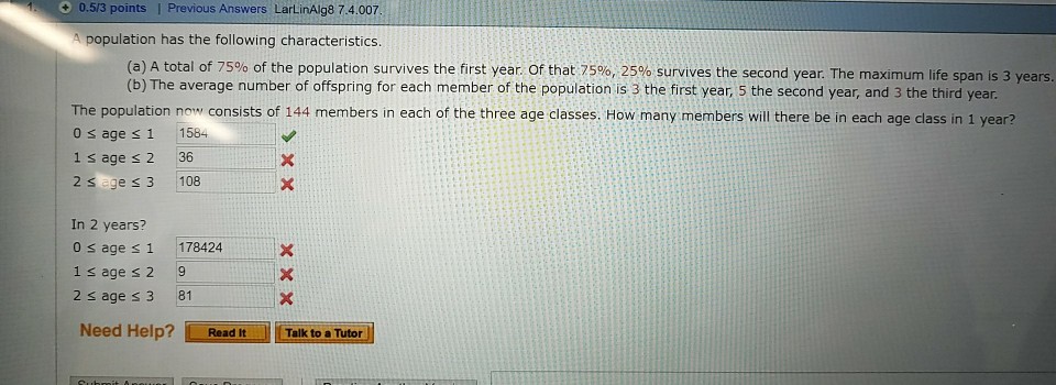 Solved 0.5/3 points I Previous Answers LarLinAlg8 7.4.007 A | Chegg.com