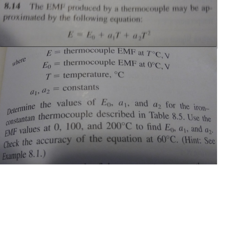Solved TABLE 8.5 Typical Values for a Type J Thermocouple | Chegg.com
