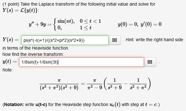 Solved (1 point) Take the Laplace transform of the following | Chegg.com