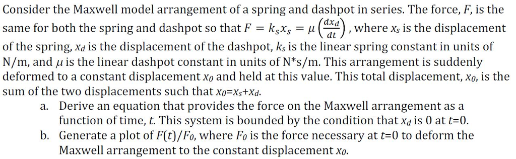 Solved Consider the Maxwell model arrangement of a spring | Chegg.com