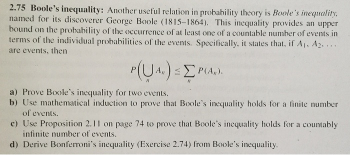 Solved Proof of boole's inequality problem and relevance to | Chegg.com