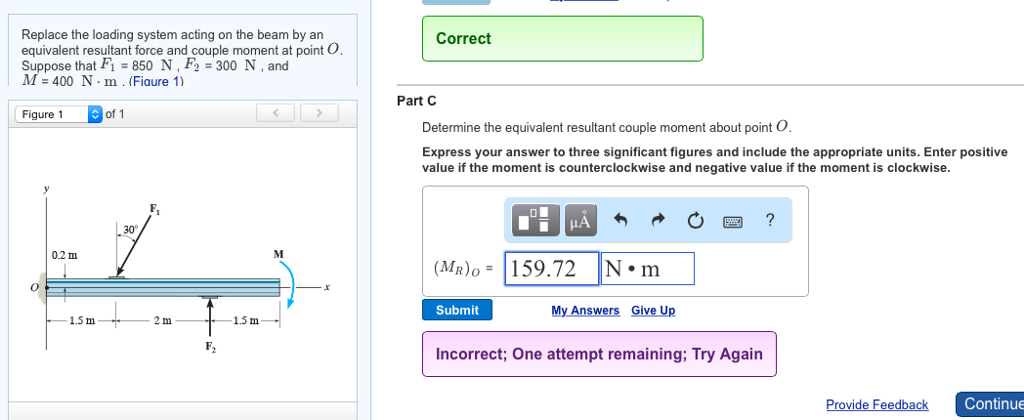 Solved Replace the loading system acting on the beam by an | Chegg.com