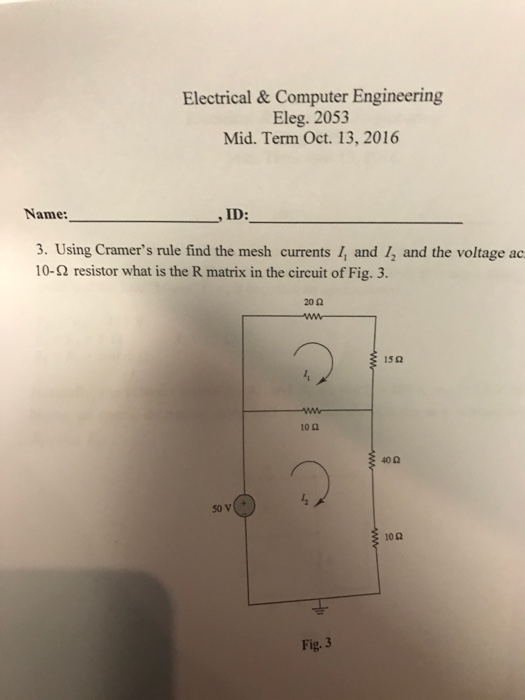 Solved Using Cramer's rule find the mesh currents I_1 and | Chegg.com