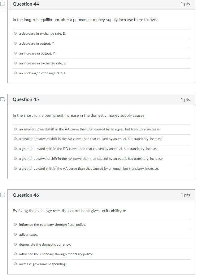 Solved D Question 44 1 Pts In The Long Run Equilibrium Chegg