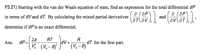 Starting with the van der Waals equation of state, | Chegg.com