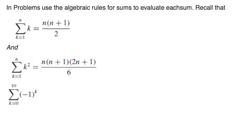 Solved In Problems use the algebraic rules for sums to | Chegg.com