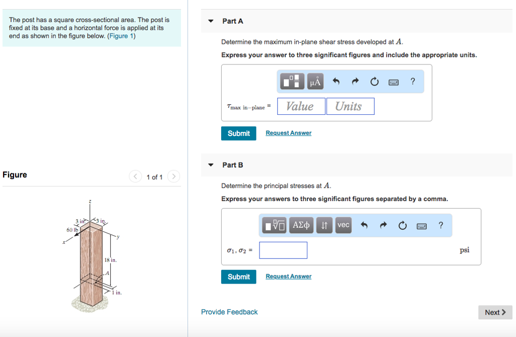 Solved The post has a square cross-sectional area. The post | Chegg.com